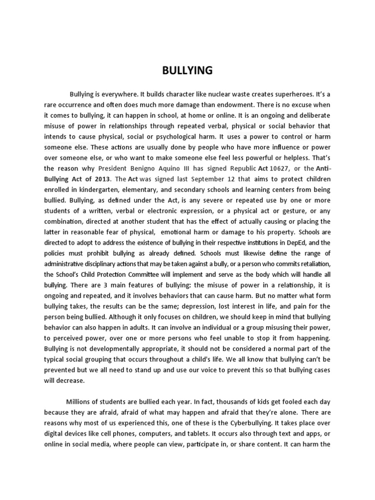 Bullying Research Paper | PDF | Bullying | Cyberbullying