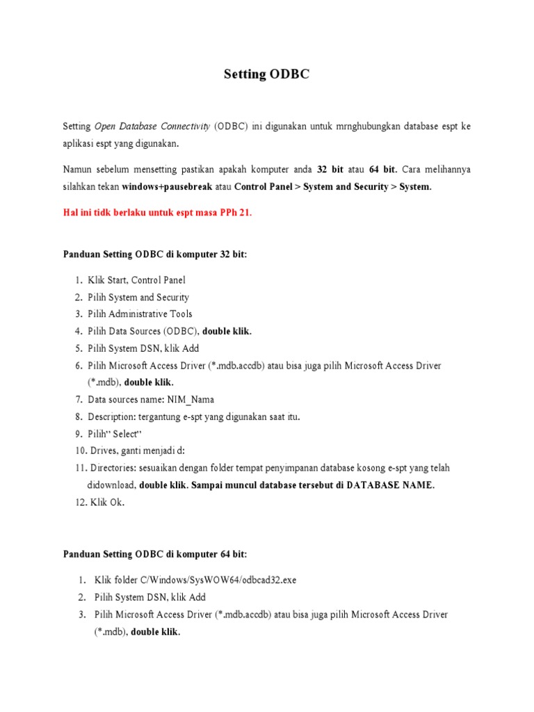 Panduan Setting ODBC 32 Dan 64 | PDF