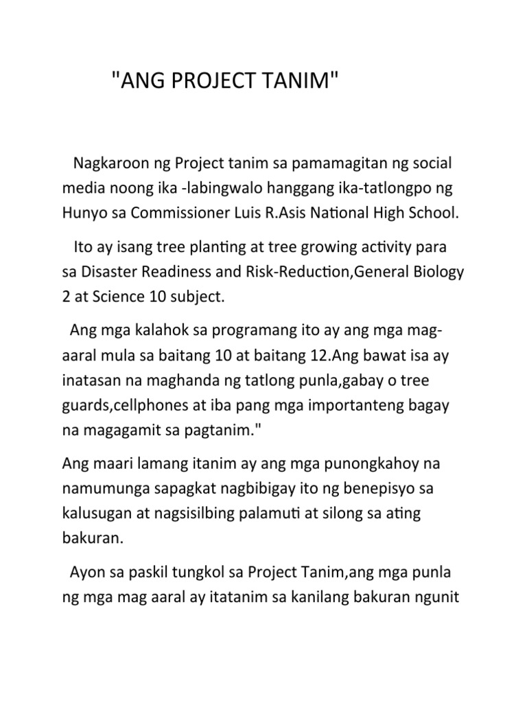 Ang Project Tanim | PDF