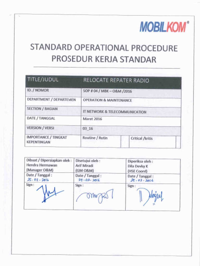SOP 4 Relocate Repeater Radio | PDF