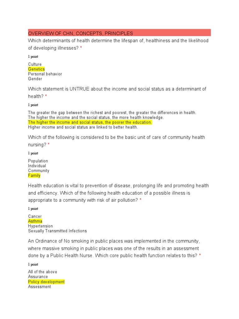 Overview of CHN, Concepts, Principles: 1 Point | PDF | Public Health ...
