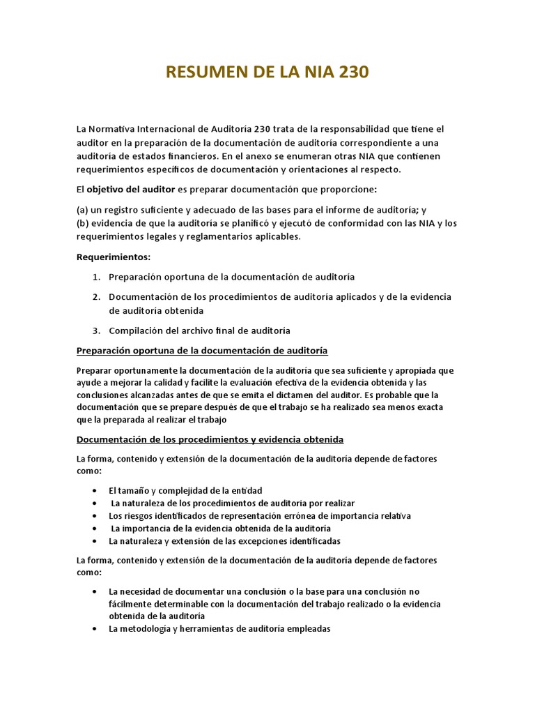 Resumen de La Nia 230 | PDF | Auditoría | Contralor