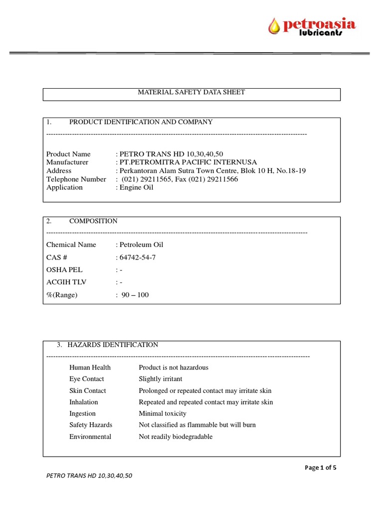Msds Petro Diesel Enggine | PDF | Personal Protective Equipment | Toxicity