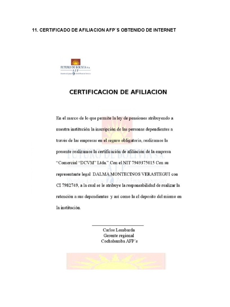 11 Certificado de Afiliacion AFPS | PDF | Finanzas y dinero