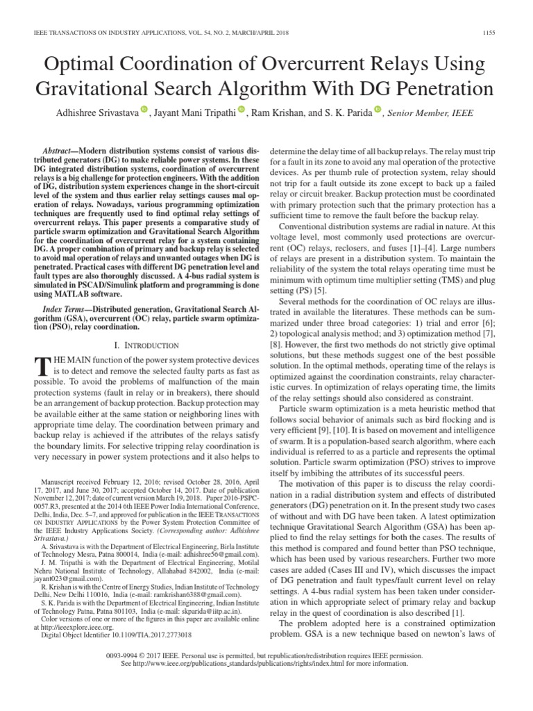 Optimal Coordination of Overcurrent Relays Using Gravitational Search Algorithm With DG ...