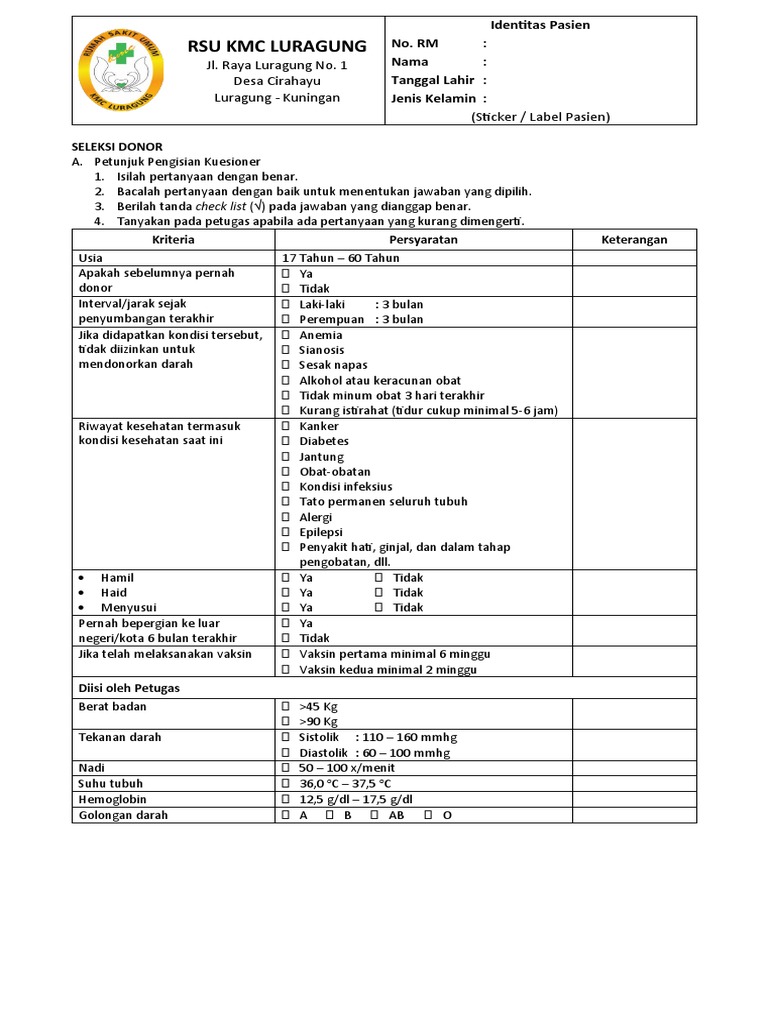 Seleksi Donor KMC Luragung | PDF
