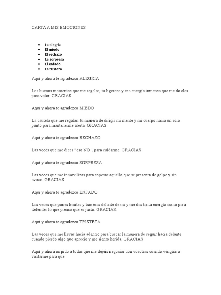 Carta A Mis Emociones | PDF