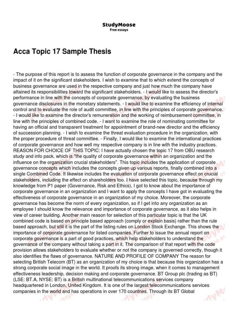 Acca Topic 17 Sample Thesis | PDF | Audit | Internal Control