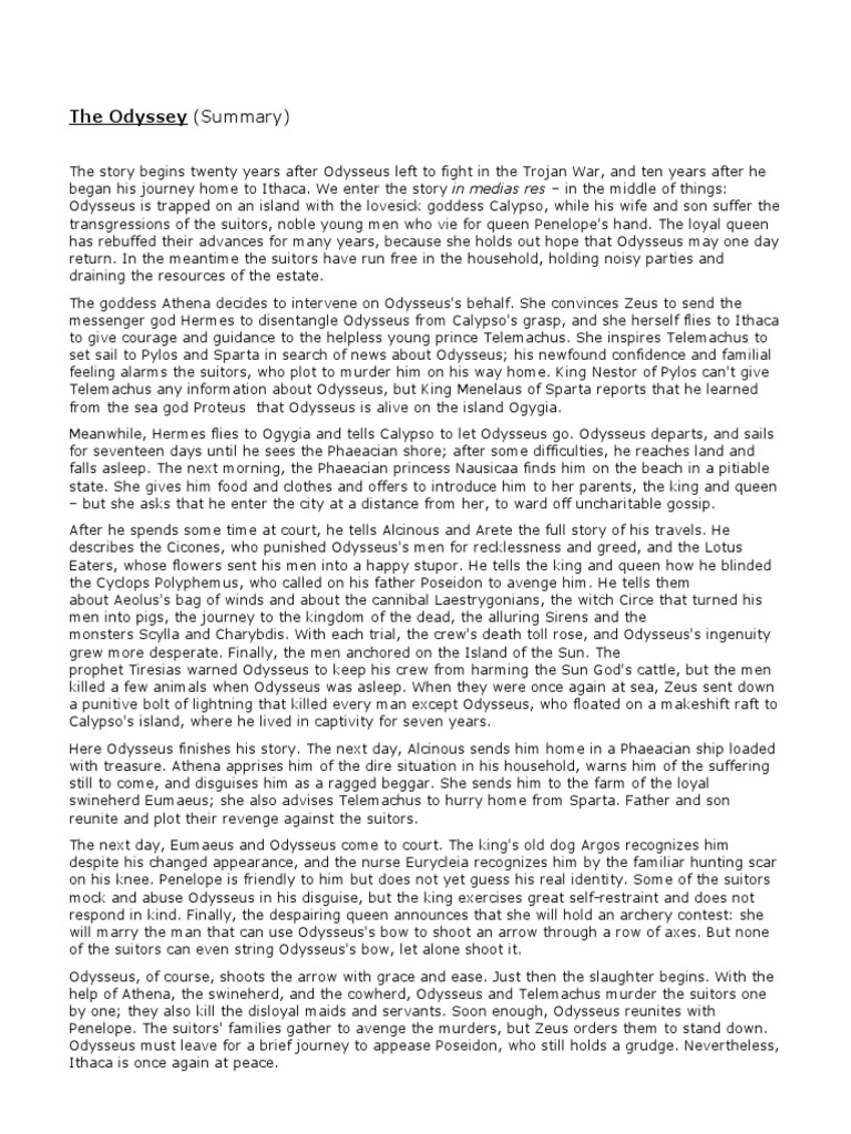 The Odyssey Summary | PDF | Odysseus | Trojan War