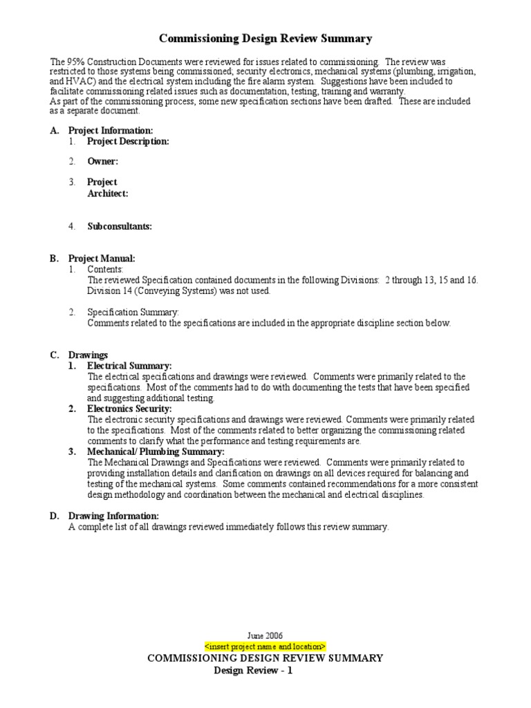 Commissioning Design Review Summary | PDF | Specification (Technical ...