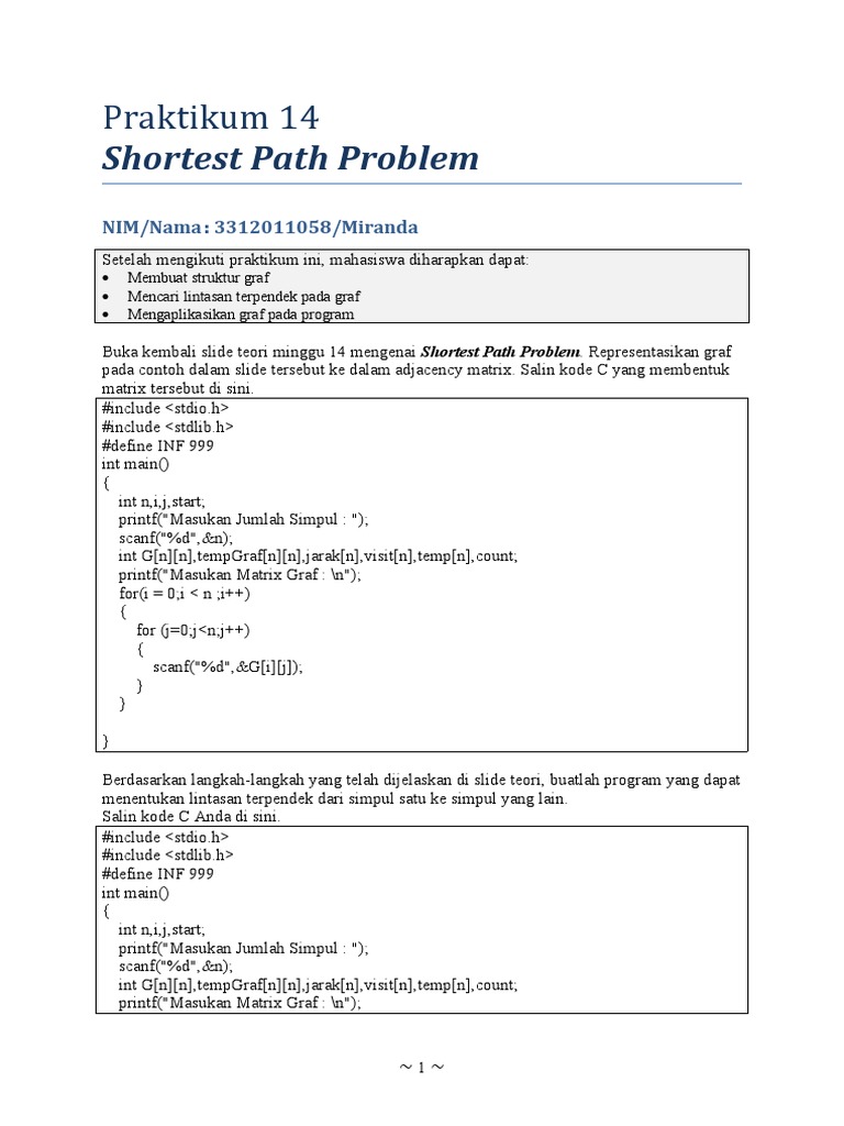 Shortest Path Problem: Praktikum 14 | PDF
