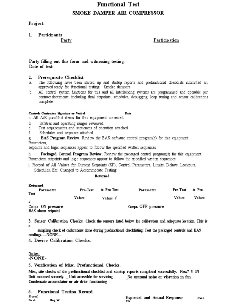 Functional Test-Smoke Damper Air Compressor | PDF | Computing ...
