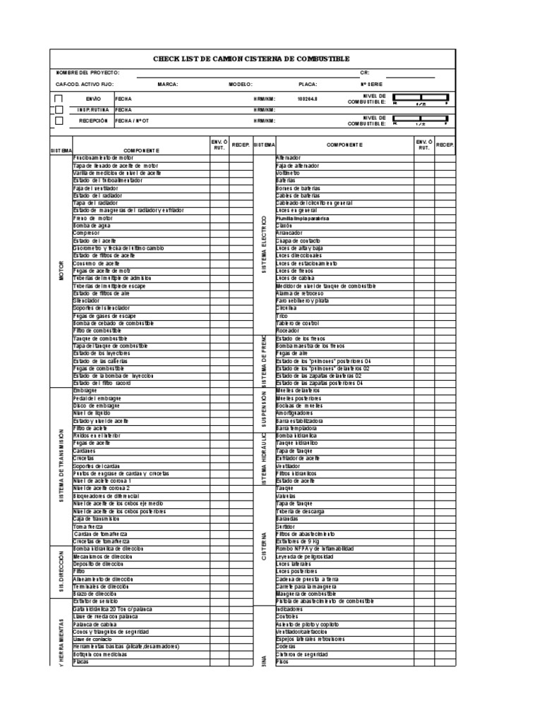Check - List - de Cisterna de Combustible (Formato) | PDF | Embrague | Máquinas