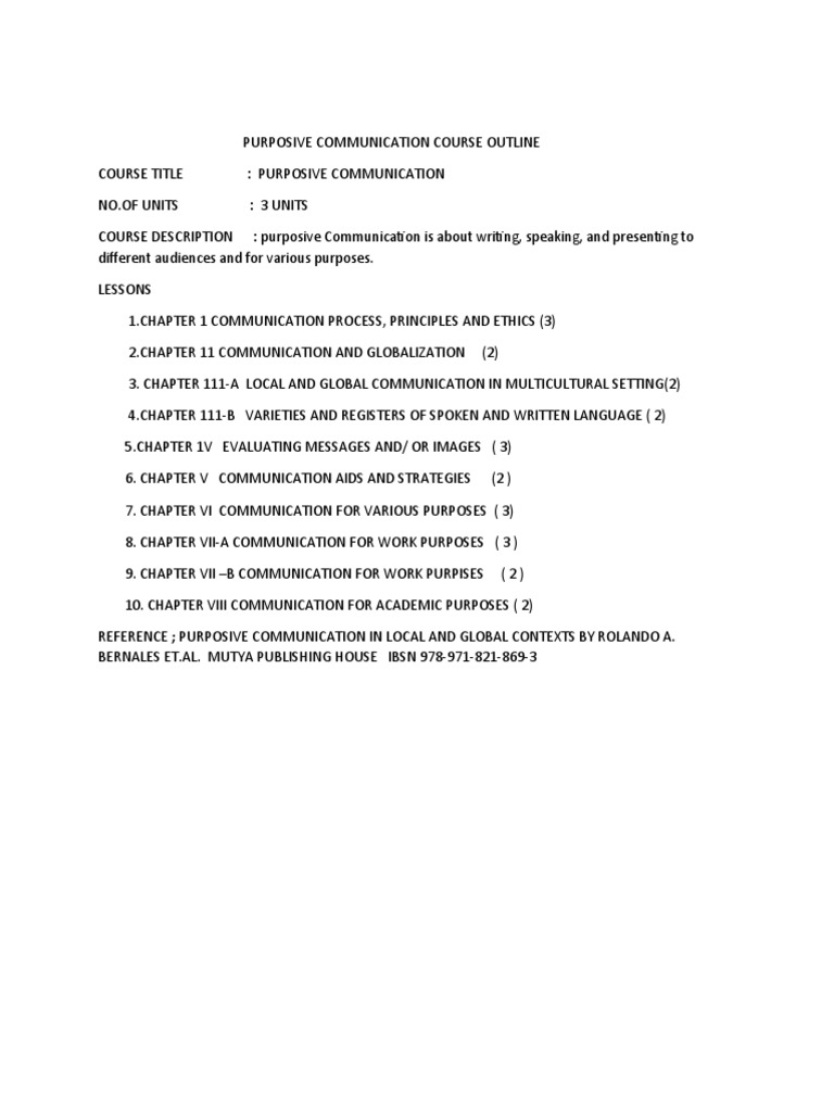 Purposive Communication Course Outline | PDF