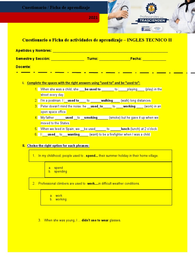 Cuestionario o Ficha de Actividades de Aprendizaje - INGLES TECNICO II ...