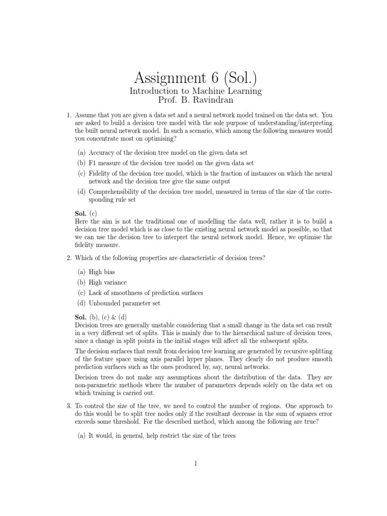 Assignment 6 (Sol.) : Introduction To Machine Learning Prof. B. Ravindran | PDF | Artificial ...