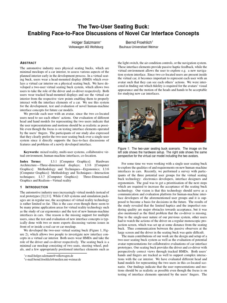 The Two-User Seating Buck: Enabling Face-to-Face Discussions of Novel ...