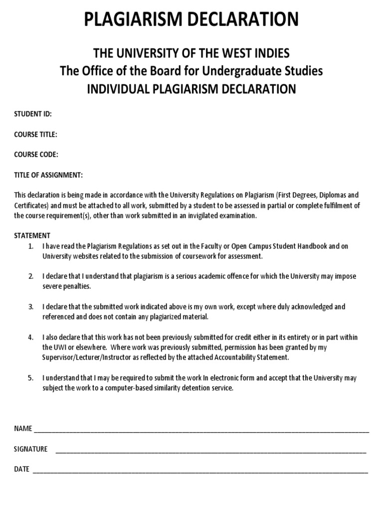 Plagiarism Declaration Form | PDF