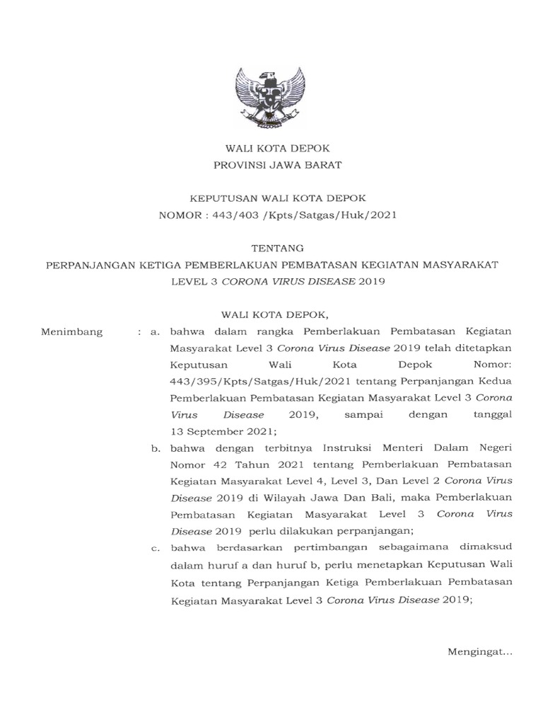 SK Perpanjangan PPKM Level 3 | PDF