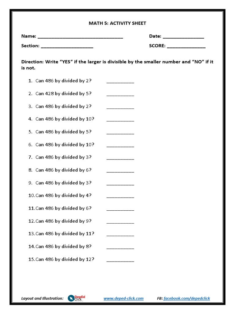 Grade 5 Math Activity Sheets Q1 Week 1 | PDF
