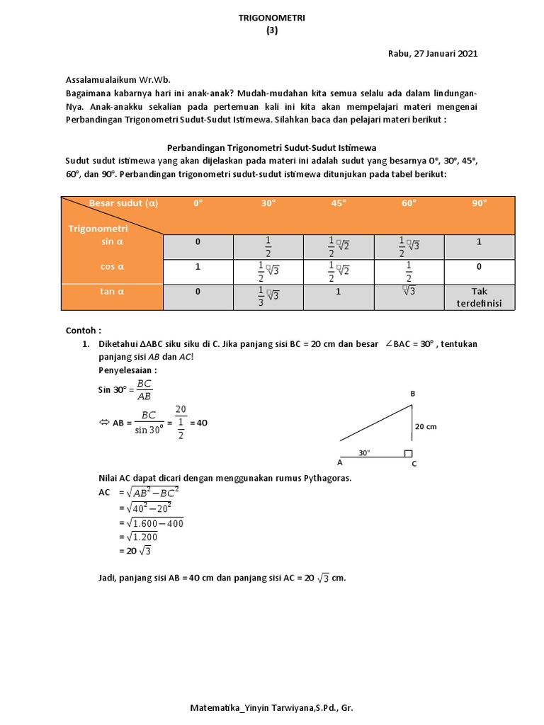 Perbandingan Trigonometri Sudut Sudut Istimewa | PDF