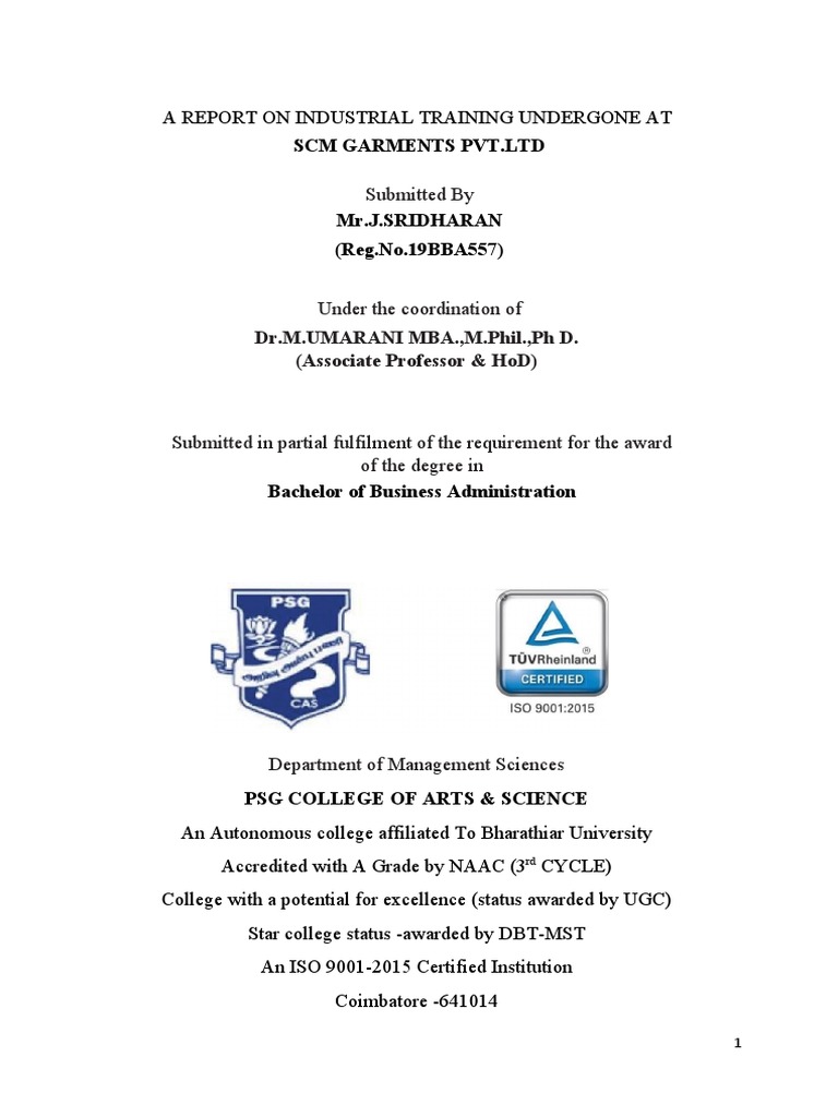 Industrial Training FORMAT OF THE REPORT | PDF | Human Resource ...