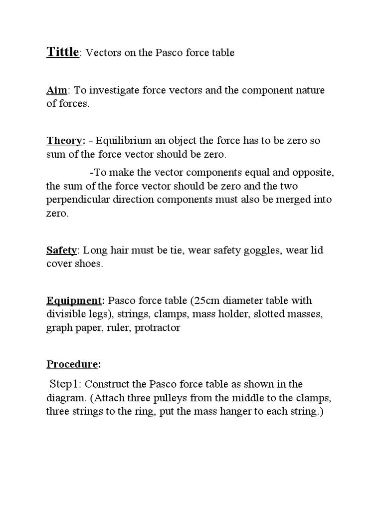 Force Vectors on Pasco Table Experiment | PDF | Force | Euclidean Vector