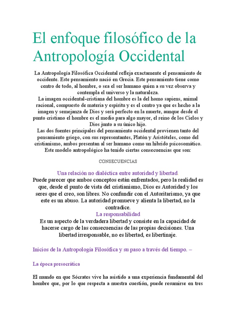 El Enfoque Filosófico de La Antropología Occidental | PDF | Platón | Alma