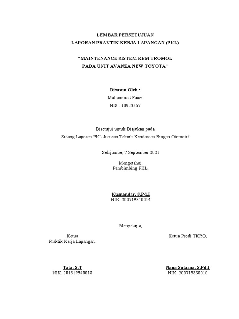 Contoh Lembar Persetujuan Dan Pengesahan PKL | PDF