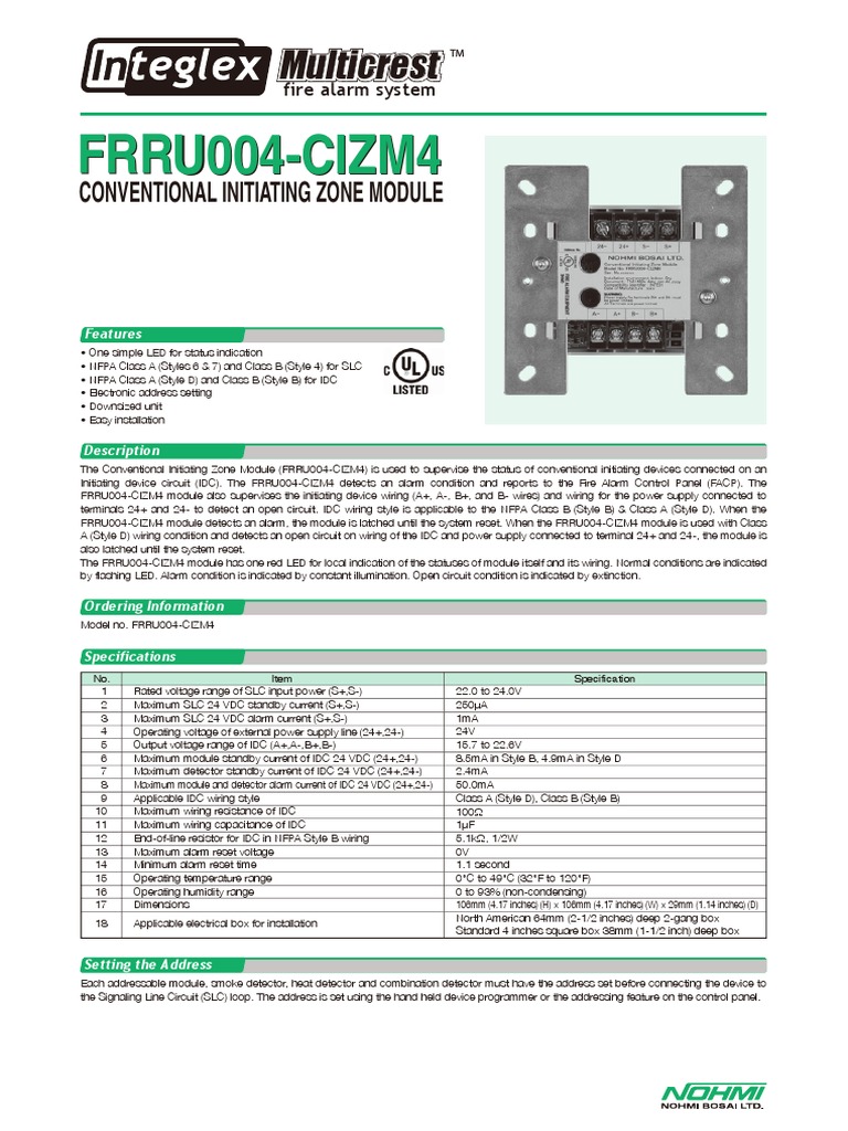 FRRU004-CIZM4 Conventional Initiating Zone Module | PDF | Equipment ...