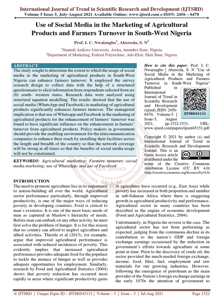 Use of Social Media in The Marketing of Agricultural Products and ...