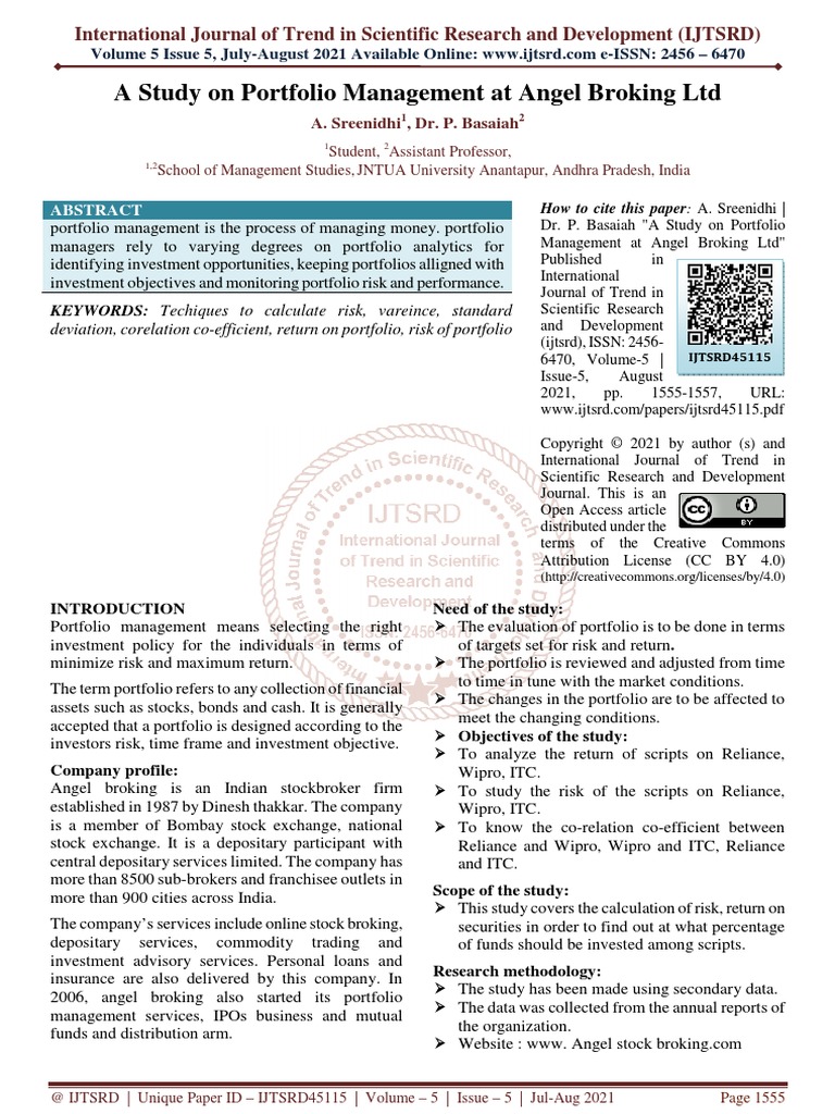 A Study On Portfolio Management at Angel Broking LTD | PDF | Economies ...