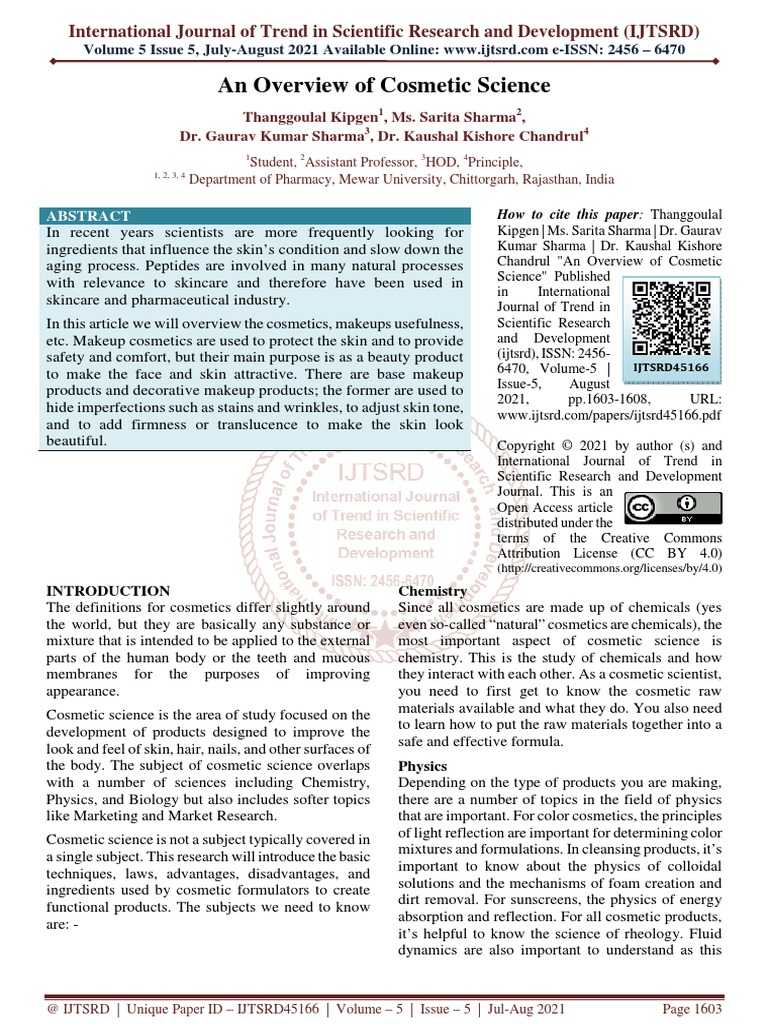 An Overview of Cosmetic Science | Download Free PDF | Cosmetics | Science
