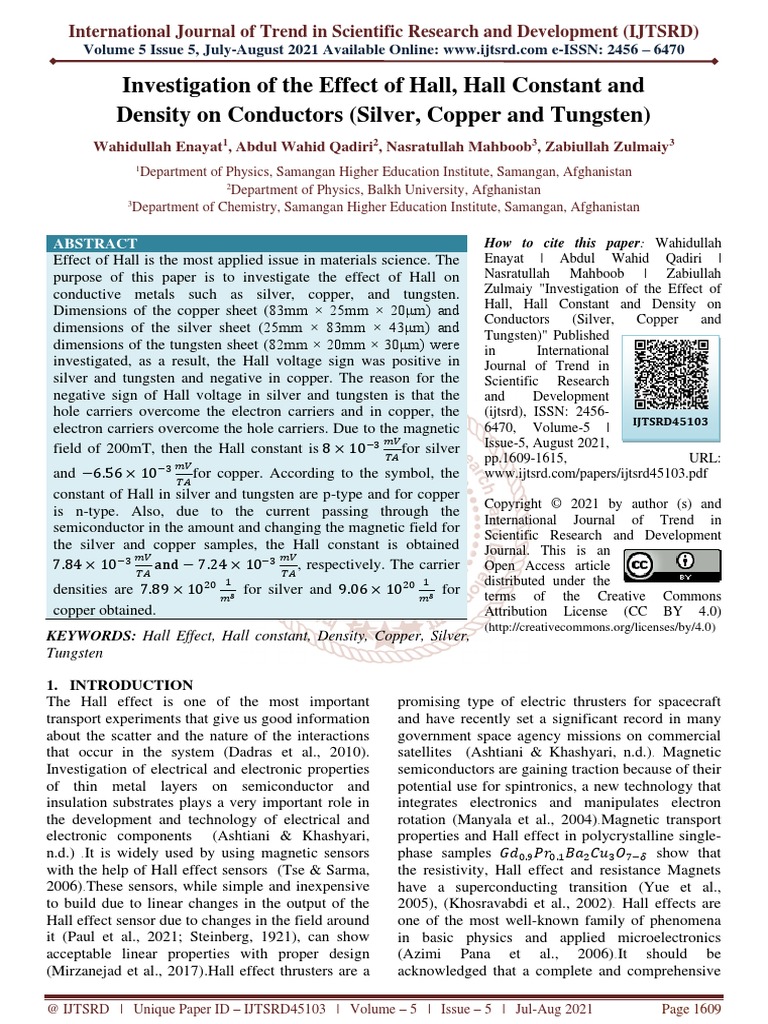 Investigation of The Effect of Hall, Hall Constant and Density On ...