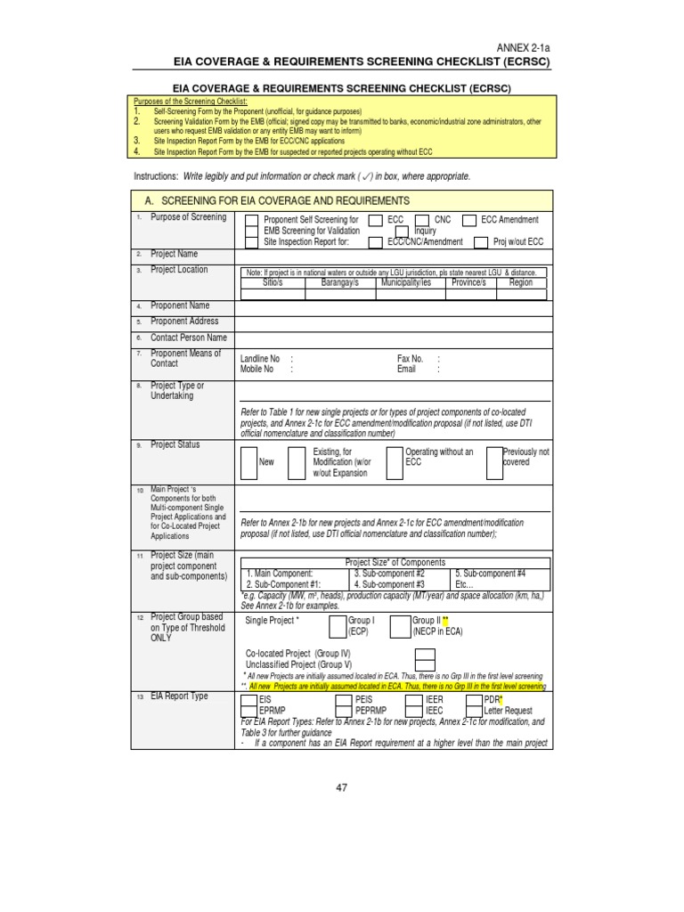 Annex 2 - 01a EIA Coverage and Reqts Screening | PDF | Environmental ...