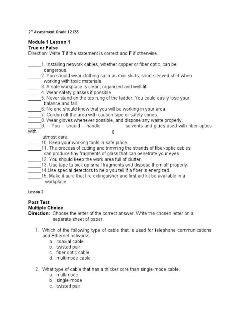 2nd Assessment Grade 12 CSS | Download Free PDF | Coaxial Cable | Computer Engineering