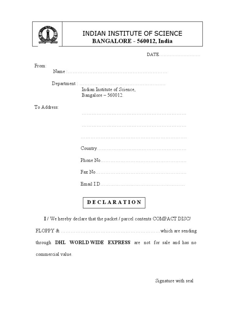 Declaration Form For Courier Services | PDF