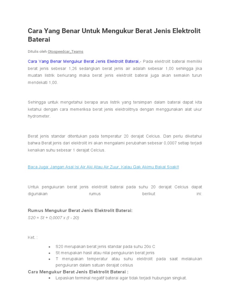 Rumus Specific Gravity Baterai | PDF