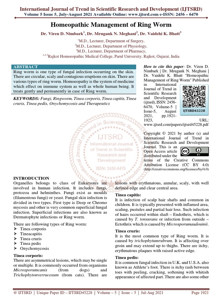 Homeopathic Management of Ring Worm | PDF | Health Sciences | Fungus