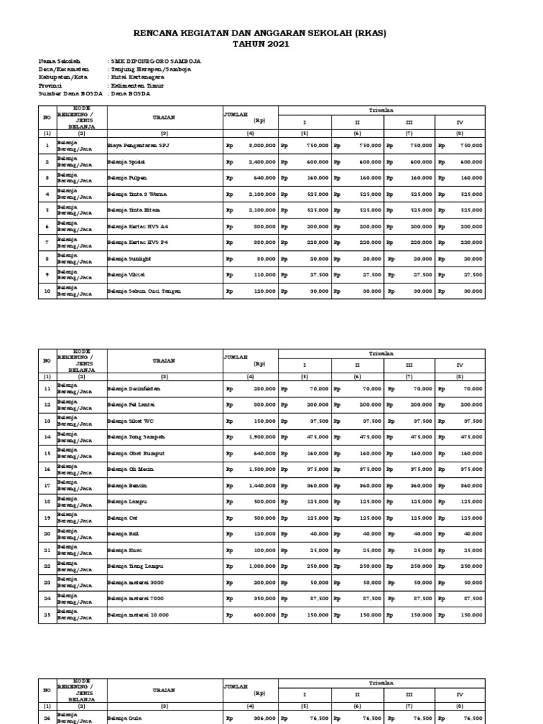 Contoh Format RKAS 2021 | PDF