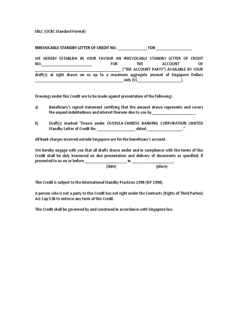 SBLC Standard Format | PDF