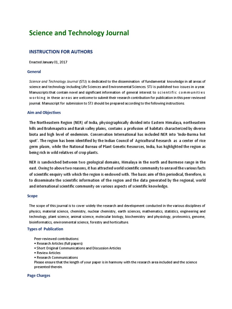 Science and Technology Journal: Instruction For Authors | PDF | Science ...