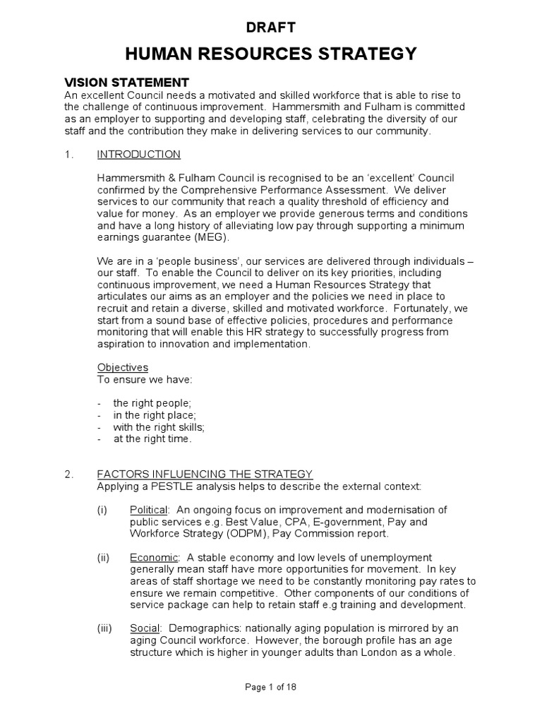 Human Resources Strategy: Vision Statement | PDF | Recruitment ...