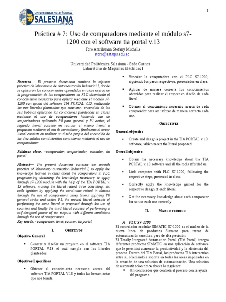 Práctica de programación de comparadores y temporizadores en PLC S7 ...