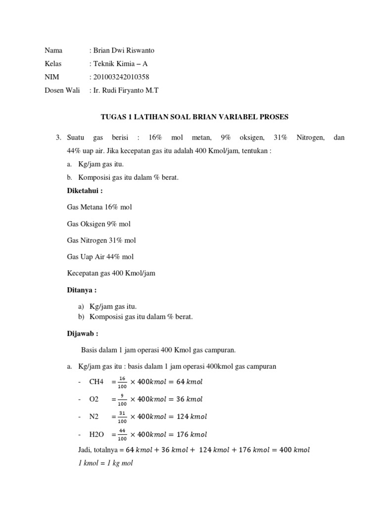 Tugas 1 Neraca Massa - Brian Dwi Riswanto | PDF