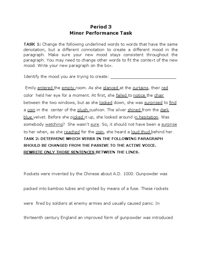 Period 3 Minor Performance Task: TASK 1: Change The Following ...