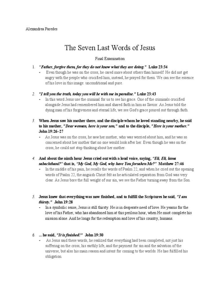 Seven Last Words of Jesus Explained | PDF | Jesus | Systematic Theology