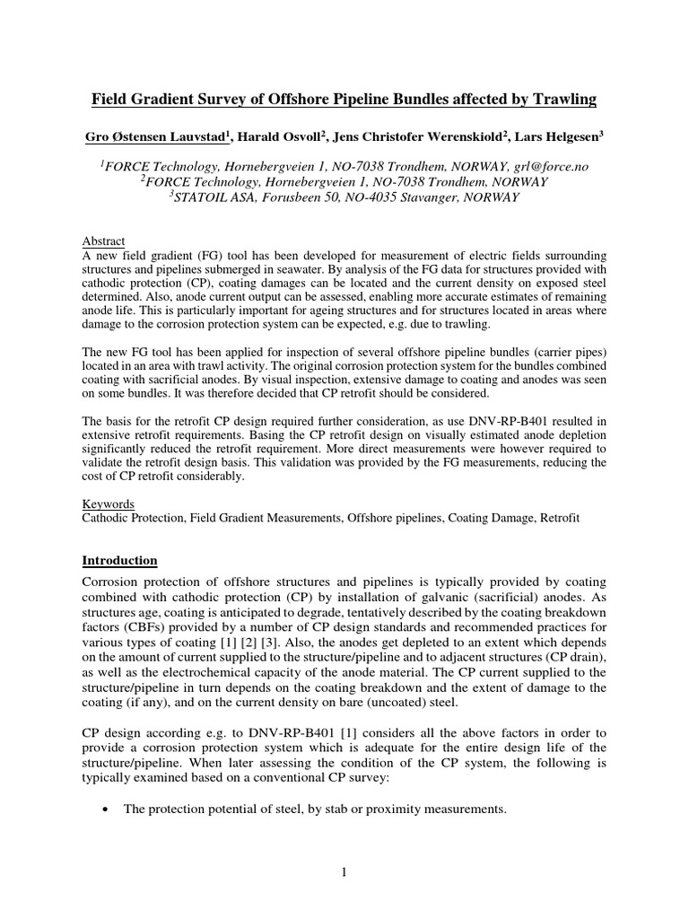 Field Gradient Survey of Offshore Pipeline Bundles Affected by Trawling ...