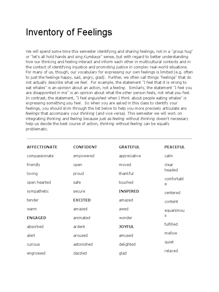 Inventory of Feelings | Download Free PDF | Feeling | Ethical Principles