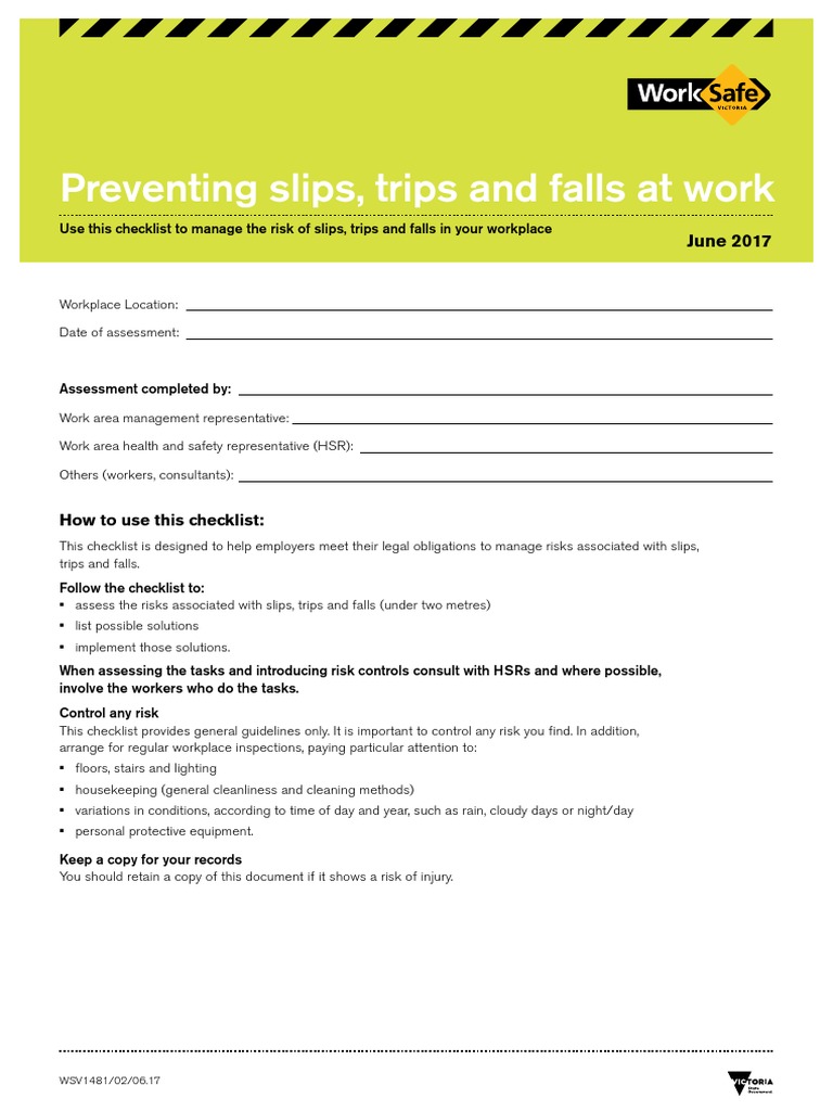 Workplace Slips, Trips, and Falls Checklist | PDF | Stairs | Flooring